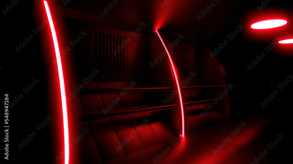 Interior of an underground abstract bunker. Design. Scary dark tunnel ...