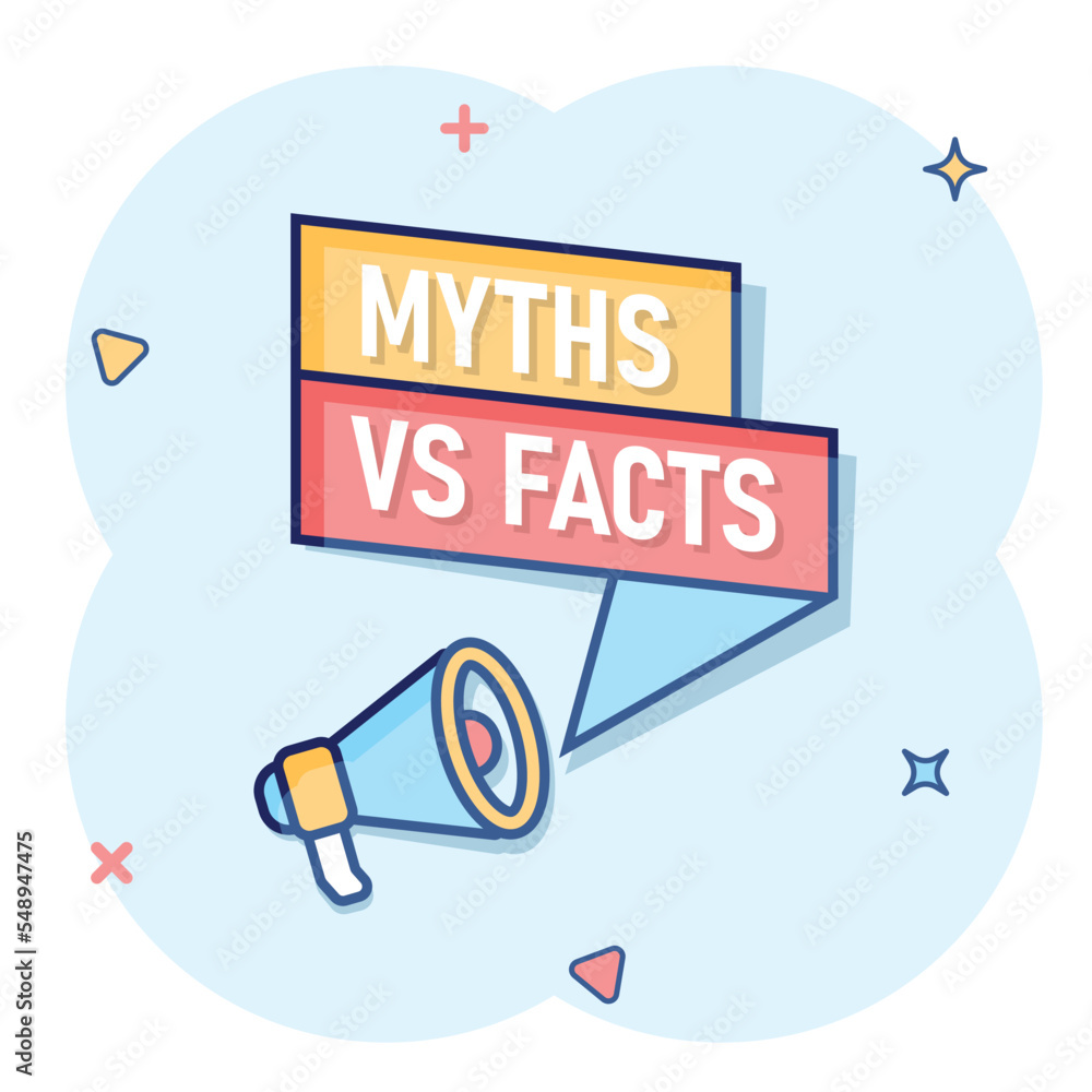 Myths vs facts megaphone icon in comic style. True or false loudspeaker ...
