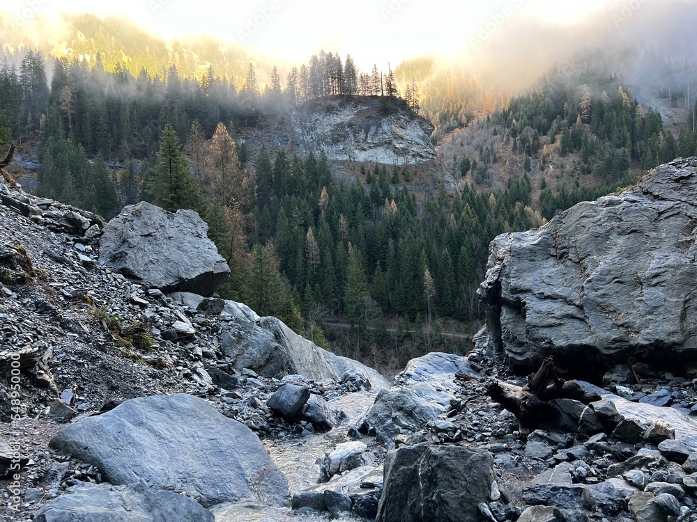 The small wild alpine canyon of Parlitobel above the Gigerwaldsee ...