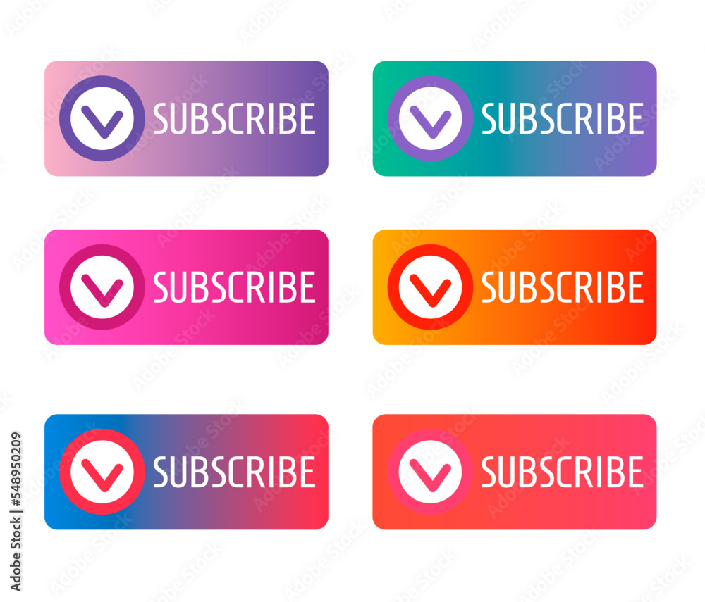 Set icons, stickers, buttons with text Subscribe and check button in ...