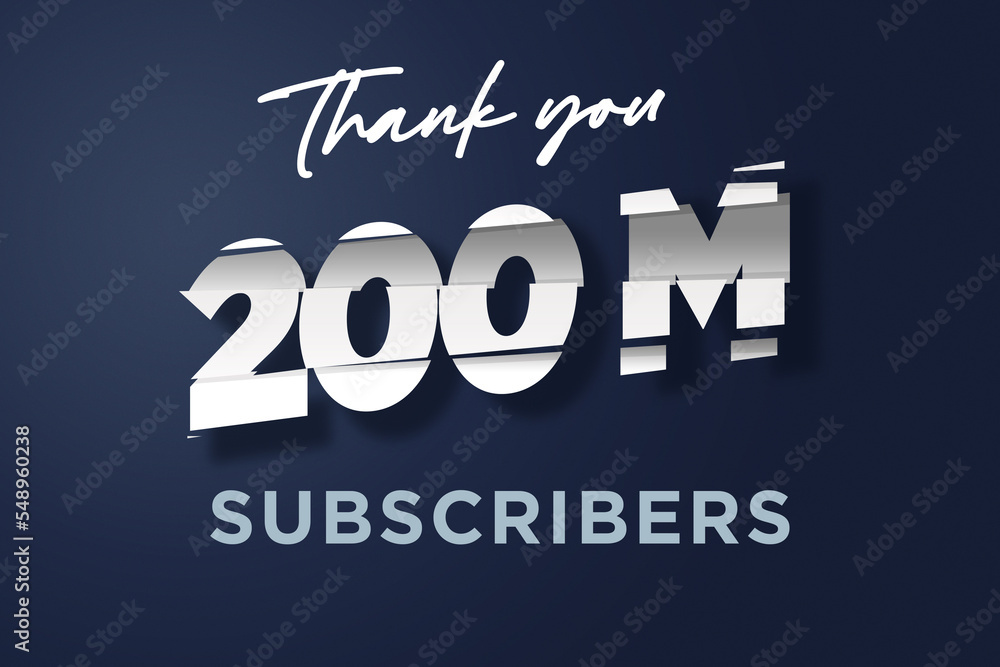 200 Million subscribers celebration greeting banner with cutting Design ...