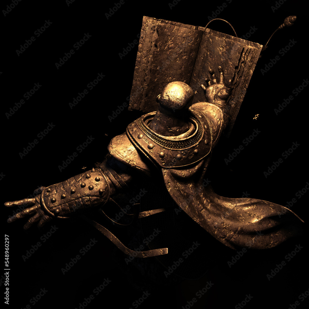 3D composite illustration of a man with armor in a dynamic action pose ...