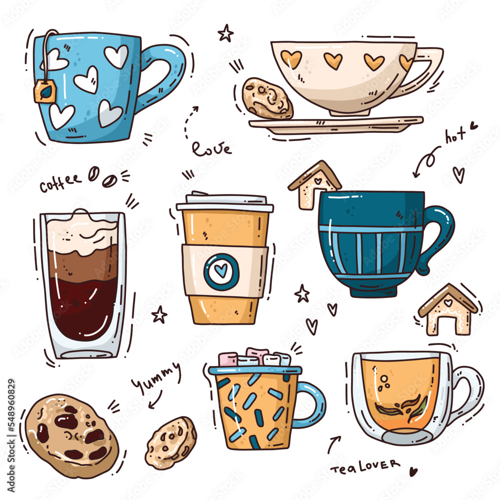 cartoon cups of tea and coffee Stock Vector | Adobe Stock