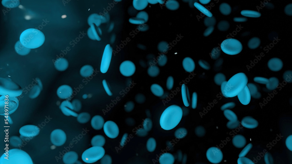 3D animation with moving cells in channel. Design. Disease cells move ...