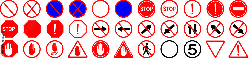 Set of Red STOP sign. Set of prohibition sign. Stop set vector sign ...