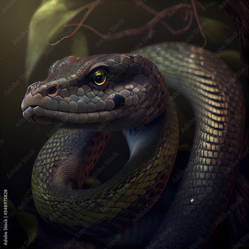 Gorgeous portrait of the snake. Stunning photorealistic illustration ...