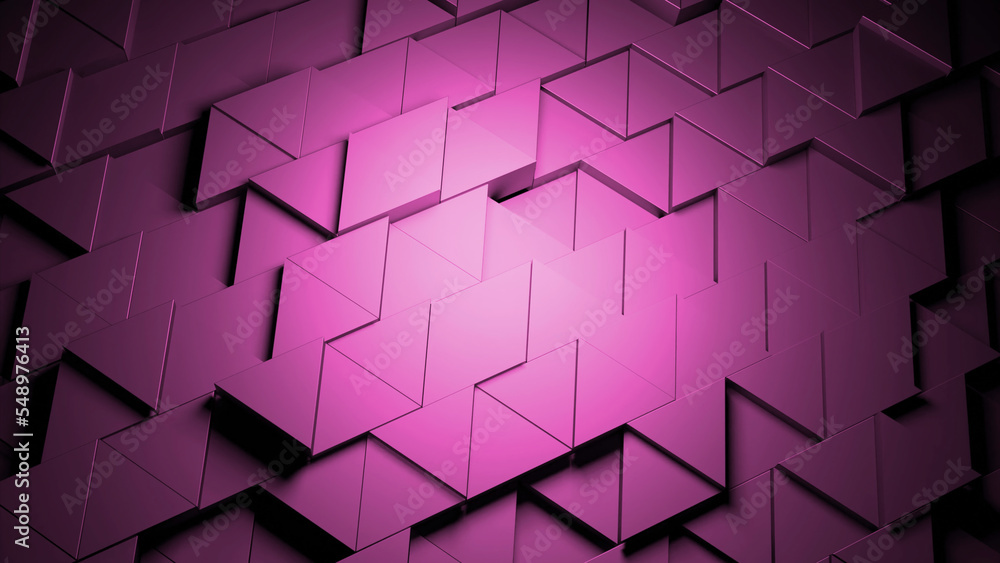 3D surface with moving triangles. Design. Triangles are pushed out by ...