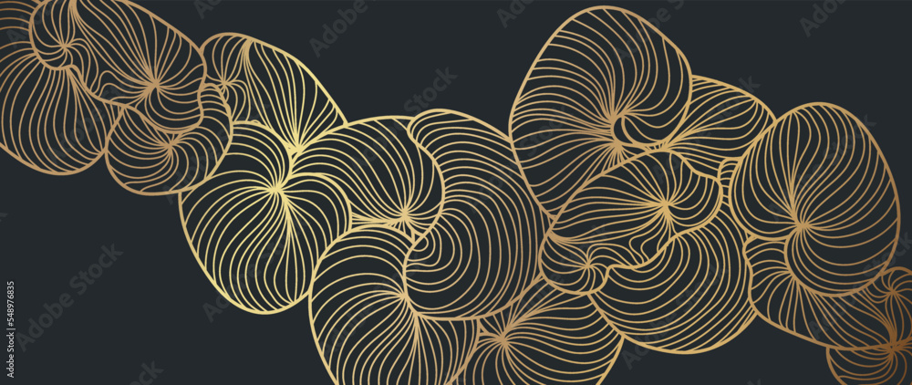 Gold abstract line arts background vector. Luxury abstract organic shape, curve gold line art ...