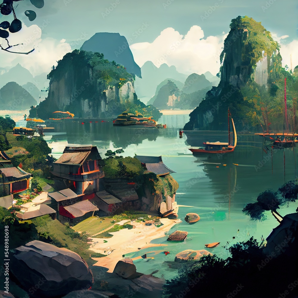 Stunning landscape of Ha Long Bay, Vietnam. Beautiful illustration ...