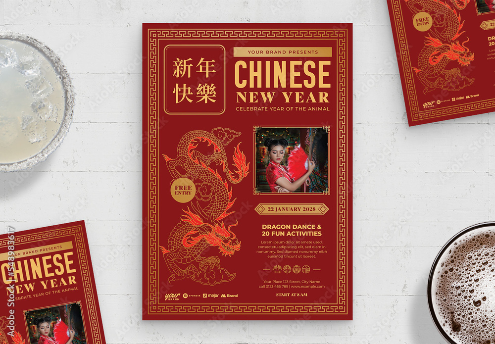 Chinese New Year Flyer Template Stock Template | Adobe Stock