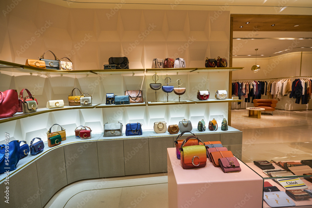 HONG KONG - CIRCA DECEMBER, 2019: goods on display in Chloe store at ...