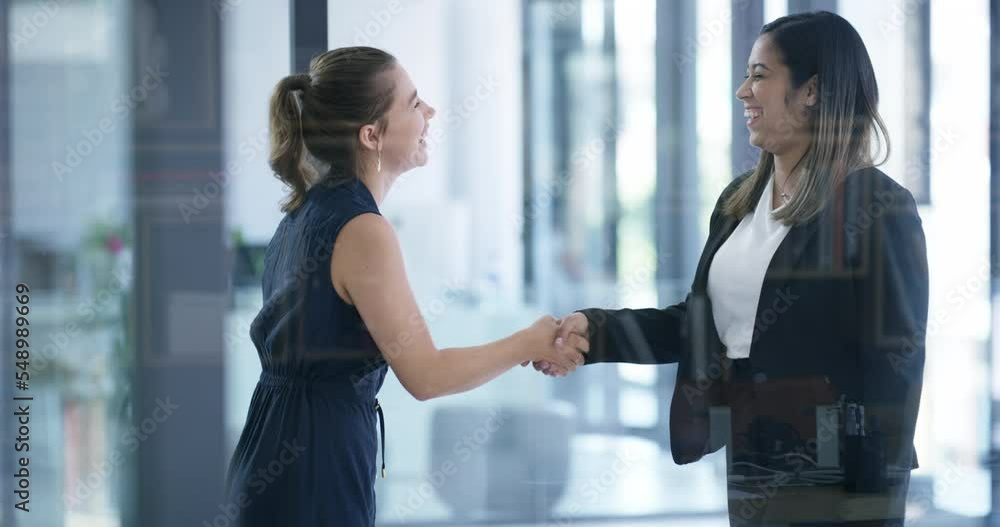 Hand shake, welcome and diversity business women shaking hands for ...