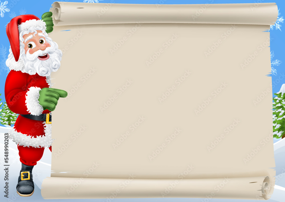 A Santa Claus sign background cartoon border with Father Christmas ...