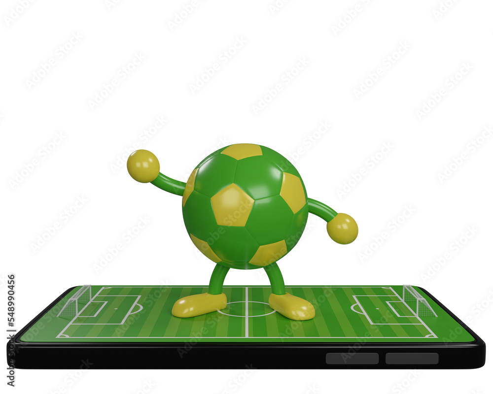 Football cartoon and soccer field model on mobile application isolated ...
