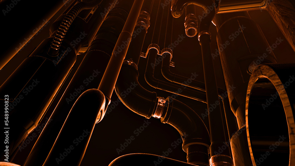 3D animation with pipe channel. Motion. Movement on sewer or industrial ...