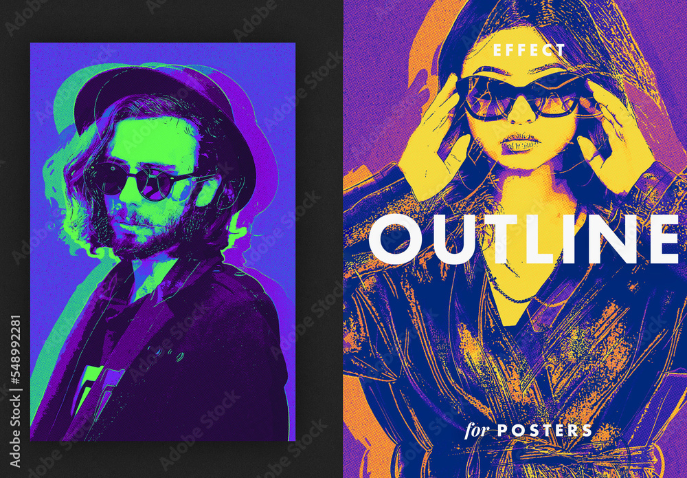 Neon Outline Poster Effect Mockup Stock Template | Adobe Stock