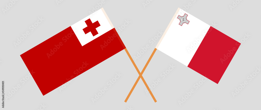 Crossed flags of Malta and Tonga. Official colors. Correct proportion ...