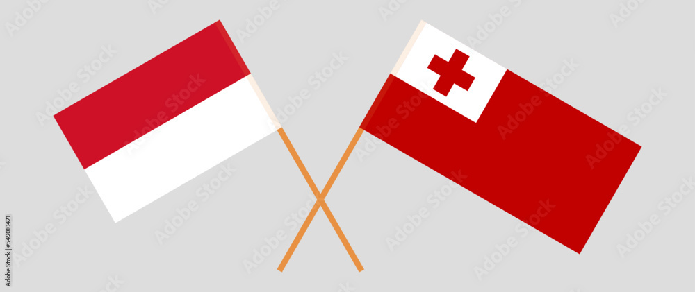 Vetor de Crossed flags of Indonesia and Tonga. Official colors. Correct ...