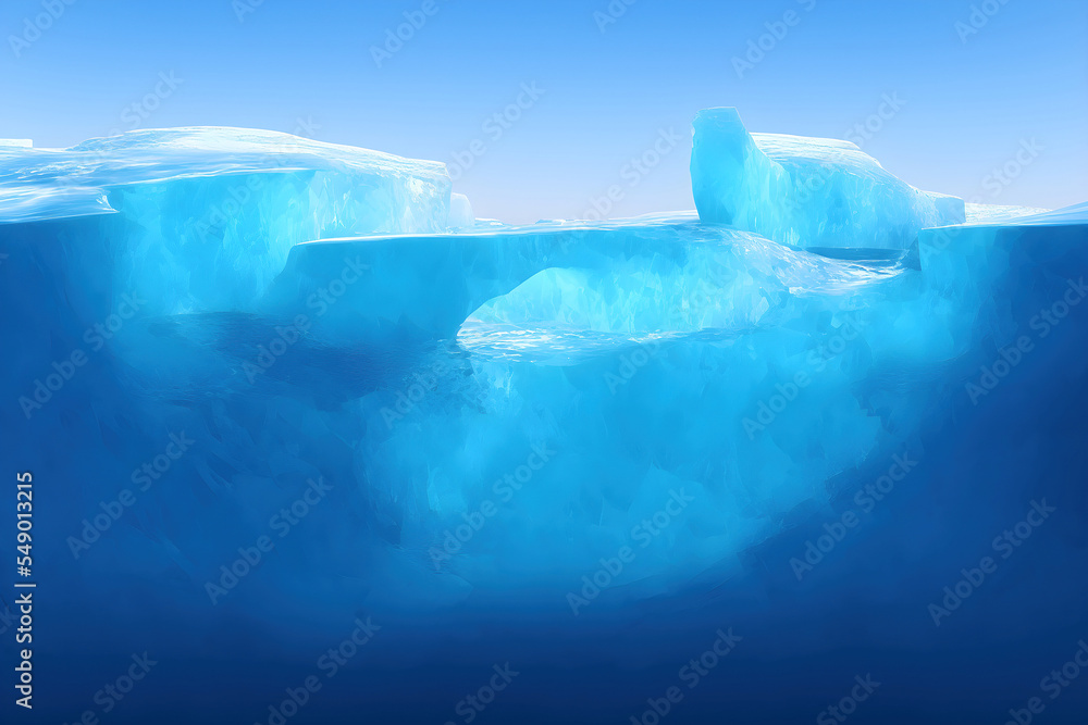 Iceberg underwater in blue ocean. Melting antarctic glacier in danger ...