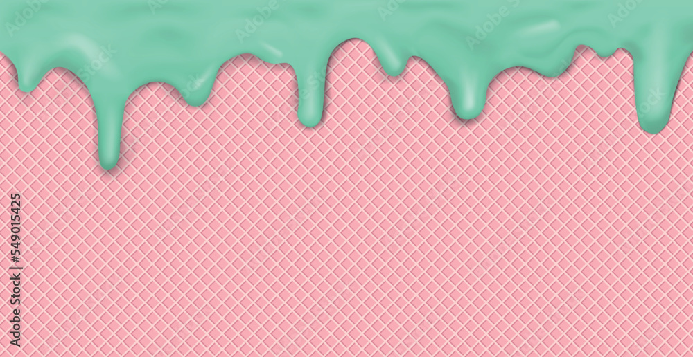Sweet seamless panoramic ice cream pattern with dripping pink icing and ...