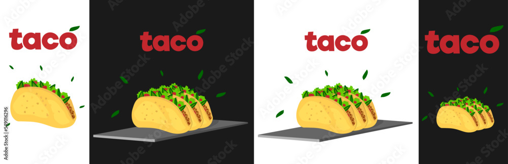 TACO LATINOAMERICAN FOOD MEXICA BANNER TACO BLACK AND WHITE BACKGROUND ...