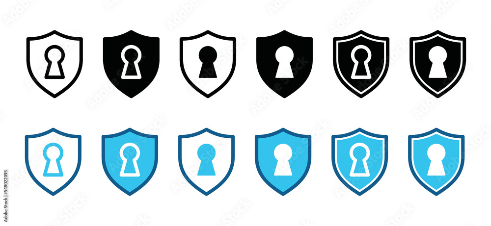 Keyhole in the shield icon vector set. Security shield protection with ...