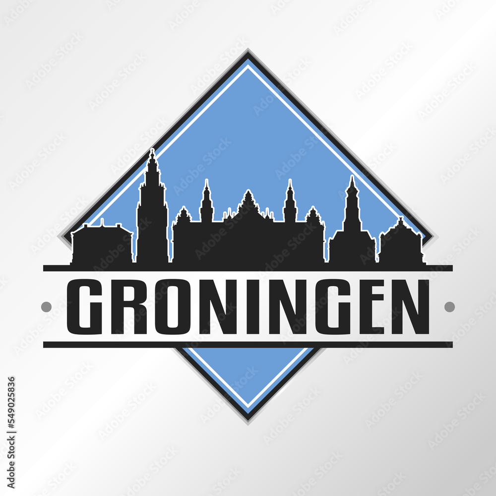 Groningen, Netherlands Skyline Logo. Adventure Landscape Design Vector ...