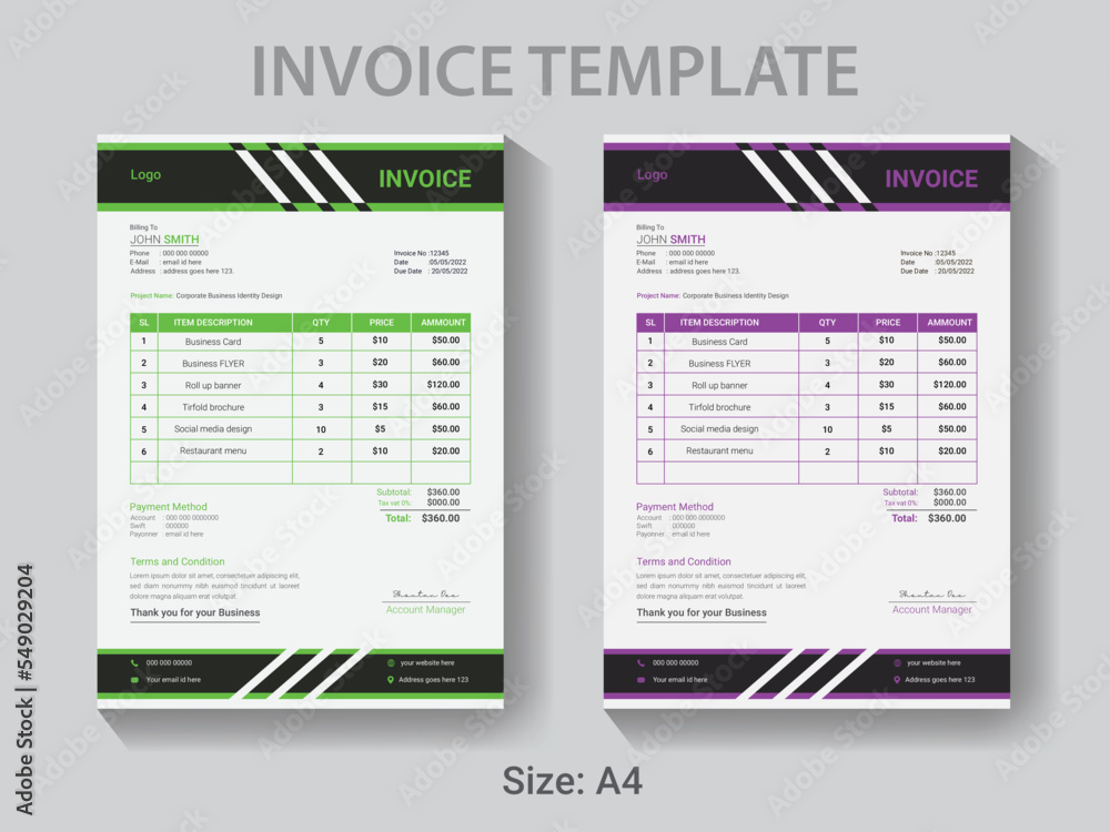 Professional Invoice design template, easy editable bill receipt layout ...