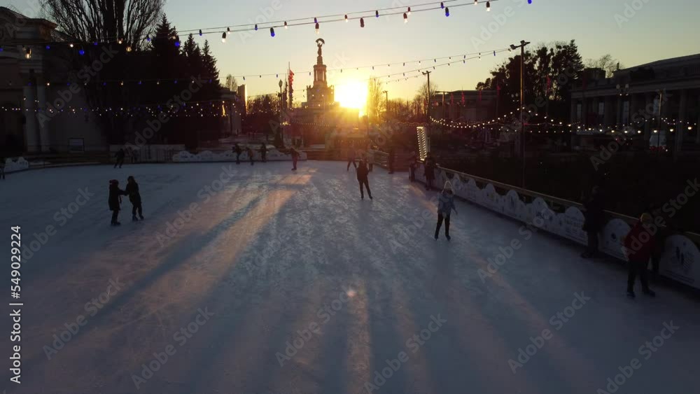 Kyiv Ukraine, January 3, 2022: People skating on ice skating rink in ...