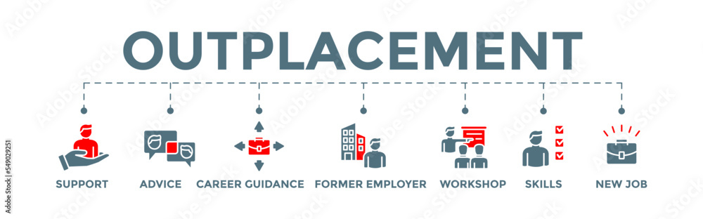 Outplacement icon banner web illustration with support, advice, career ...