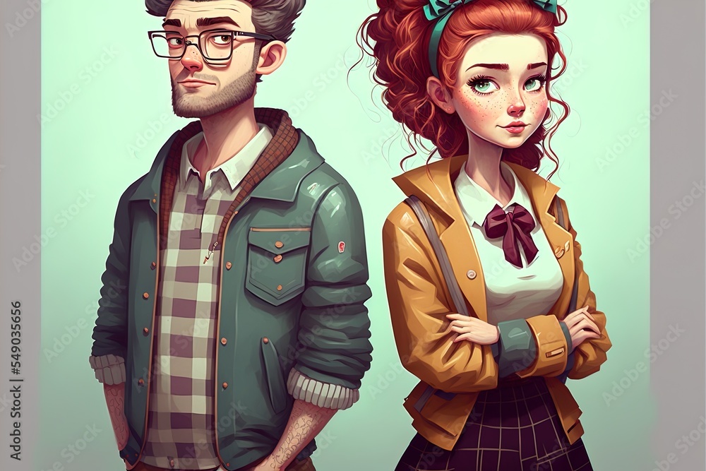 Cartoon People 2D Illustrated Cartoon Style Couple Stock Illustration ...
