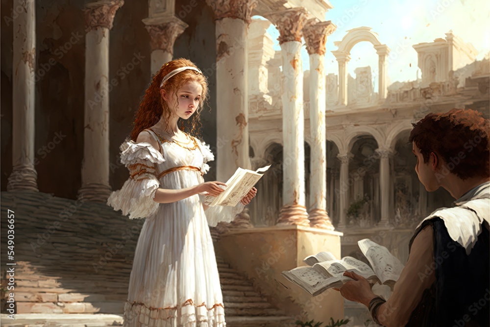 Merida Roman Ruins A Young Woman In A White Dress In The Roman ...