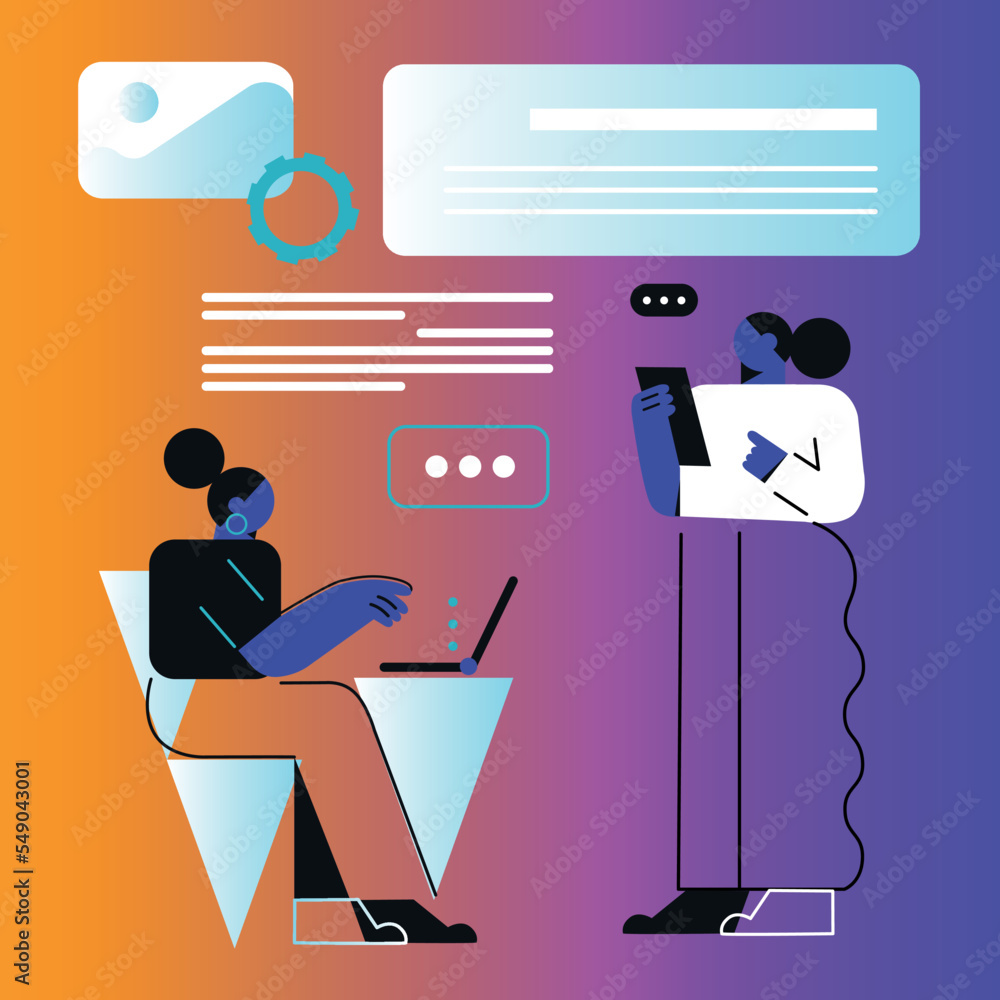 Man and woman fixing WordPress issues in web design. Visual ...