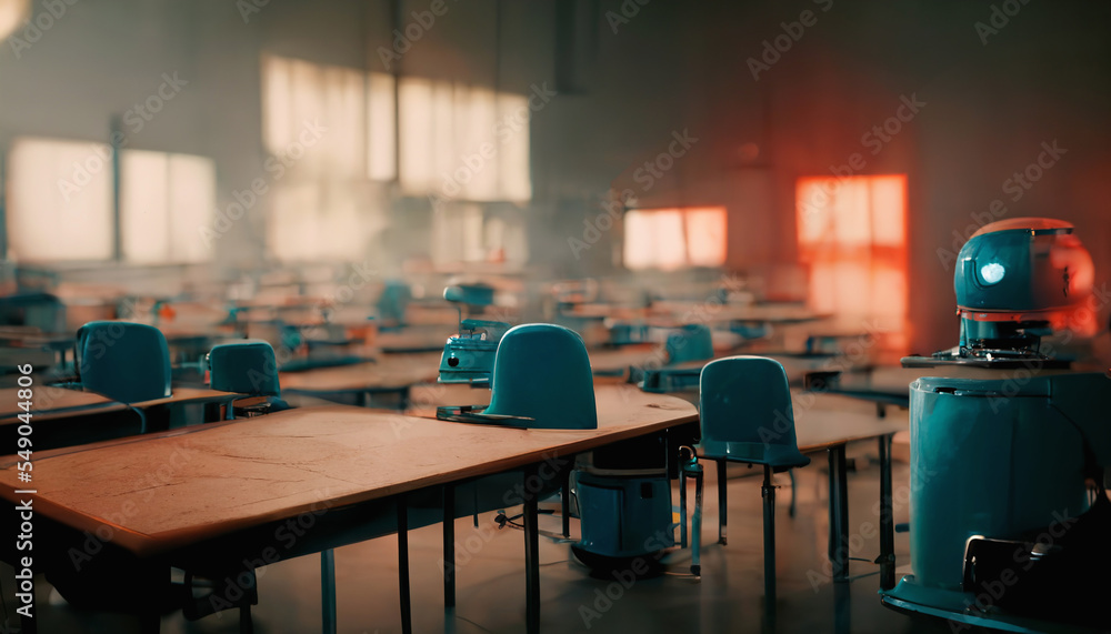 Futuristic school classroom with robots at desks. Ai generated art ...