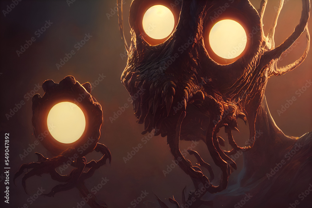 Scary monster with glowing eyes from hell. Stock Illustration | Adobe Stock
