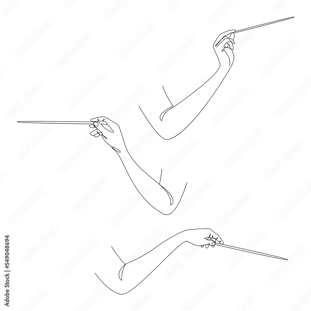 Silhouette of a hand with a conductor's baton in a modern continuous ...
