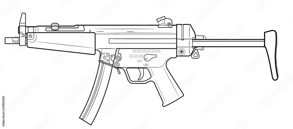 Poster Vector illustration of the MP5 machine gun with unfolded stock ...
