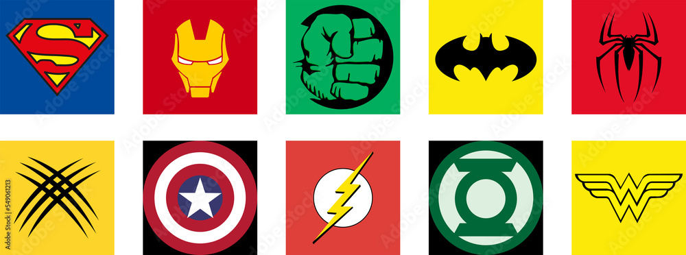 Top 10 famous superheroes. Batman, Superman, Spider-Man, Iron Man ...