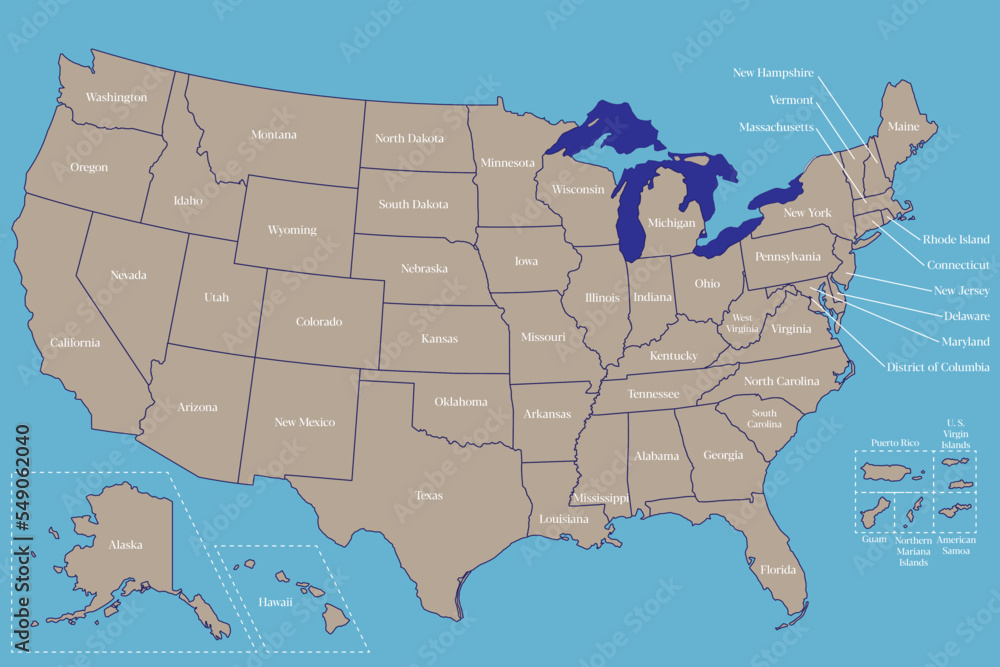 Poster United states of America political map vector illustration ...