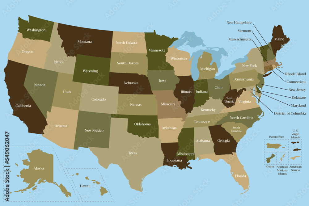 United states of America political map with all 50 states and islands ...