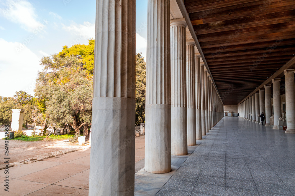 The Stoa of Attalos is a covered portico in the Agora of Athens, Greece ...