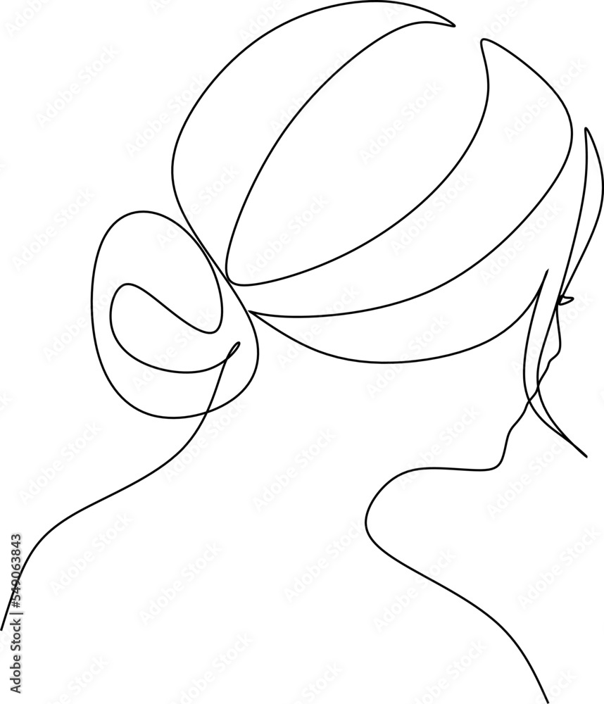 Woman head vector lineart illustration. One Line style drawing. Woman ...