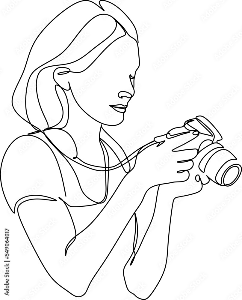 Single one line drawing photographer of paparazzi taking photo with ...