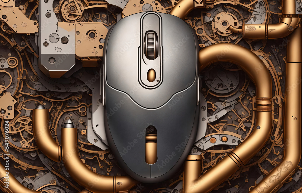 abstract steampunk computer mouse sitting on top of a computer mouse ...