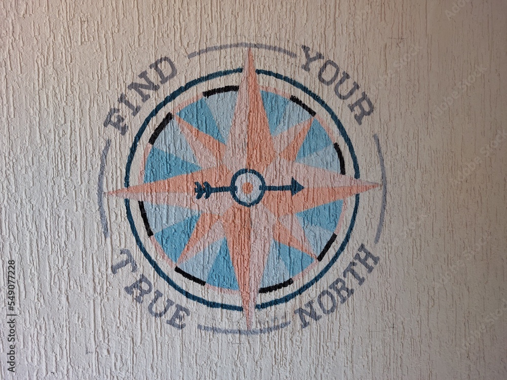 Compass concept drawing painting on wall, find your true north written ...