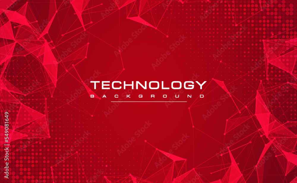 Digital technology banner red background concept, circuit technology ...