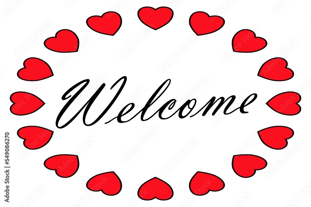 schild welcome mit roten herzenam eingang oder einladung Stock ...