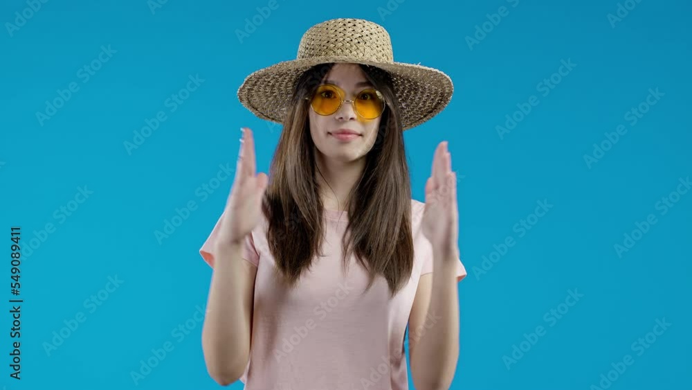 Big large and small tiny concept. Woman showing difference between ...