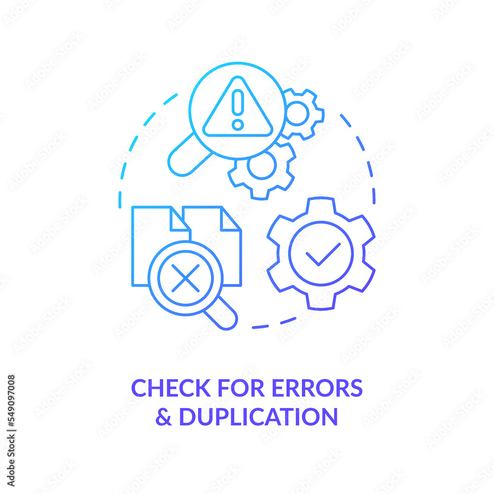 Check for errors and duplication blue gradient concept icon. Verify ...