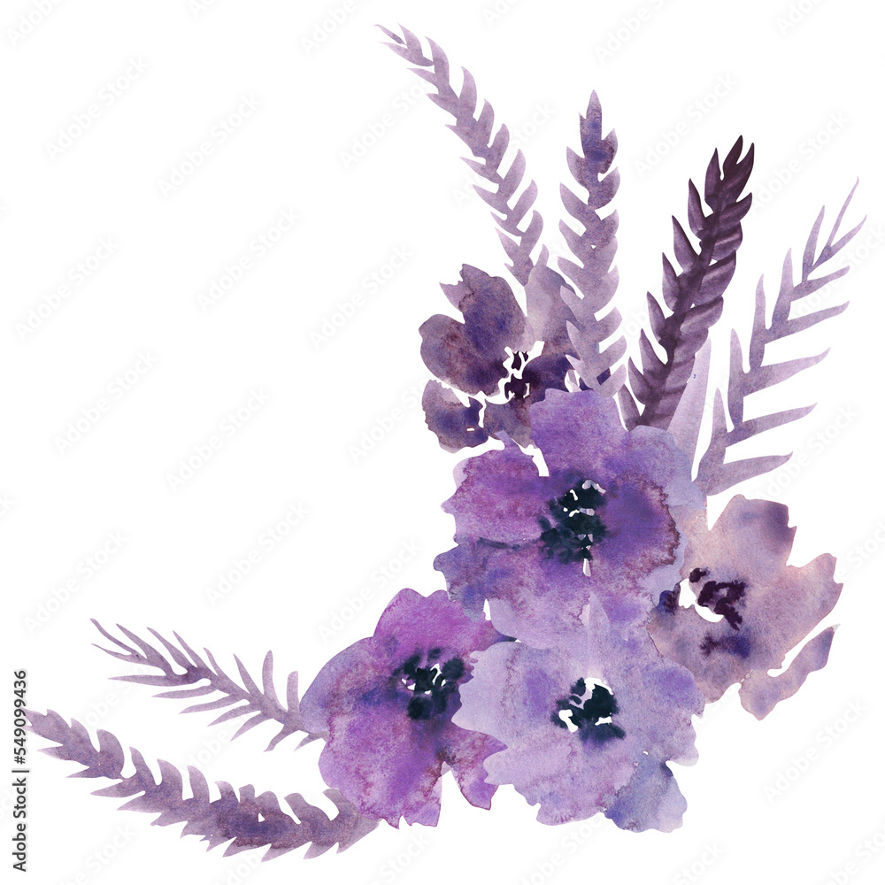 Watercolor purple flowers clipart. Floral clip art. Handmade ...